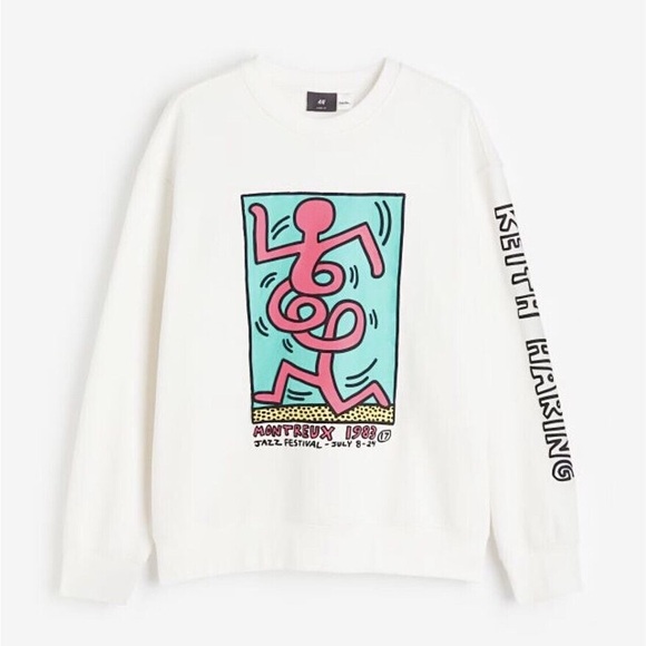 H&M x Keith Haring | Sweaters | Keith Haring White Graphic Sweatshirt ...